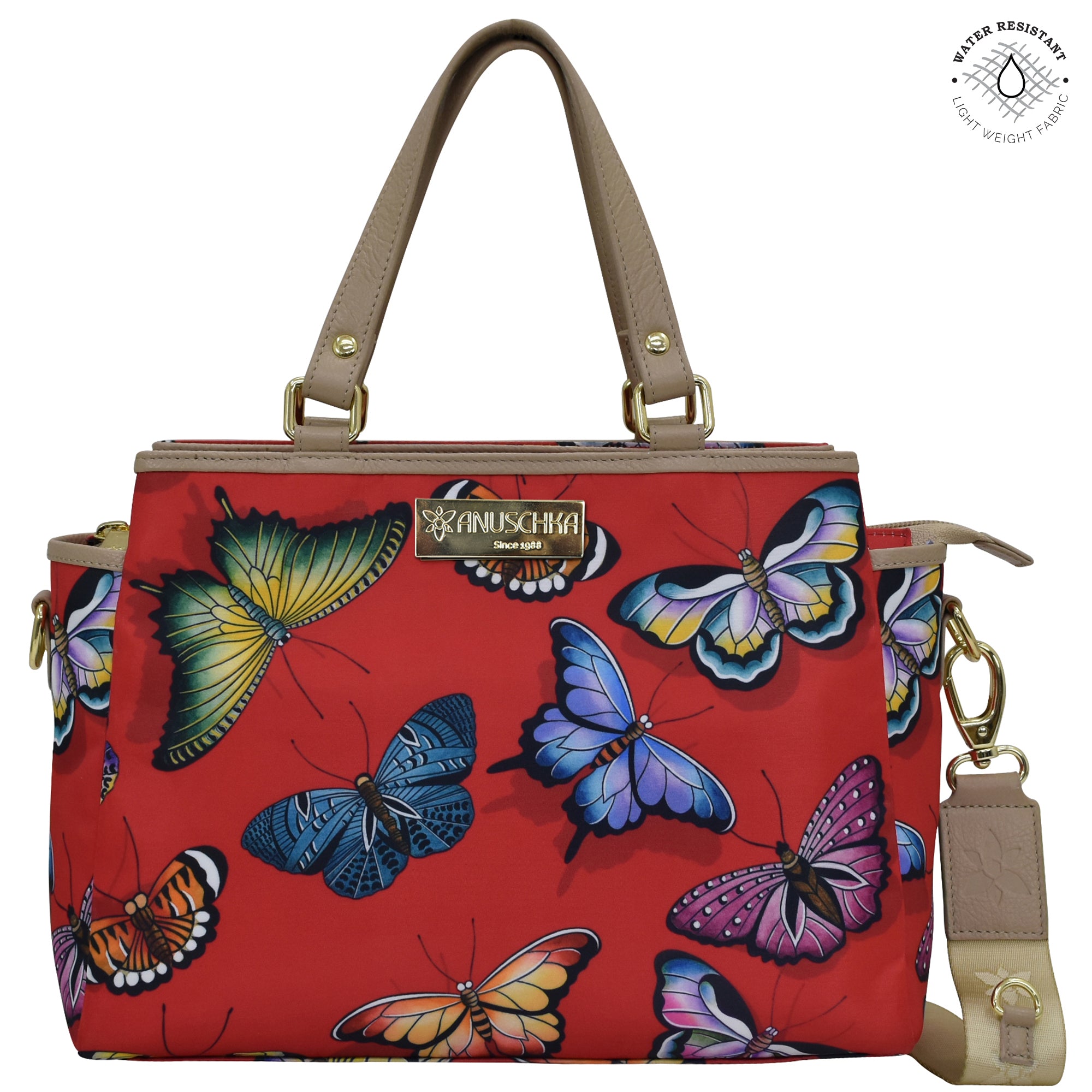Fabric with Leather Trim Multi Compartment Satchel - 12014 – Anuschka (CA)