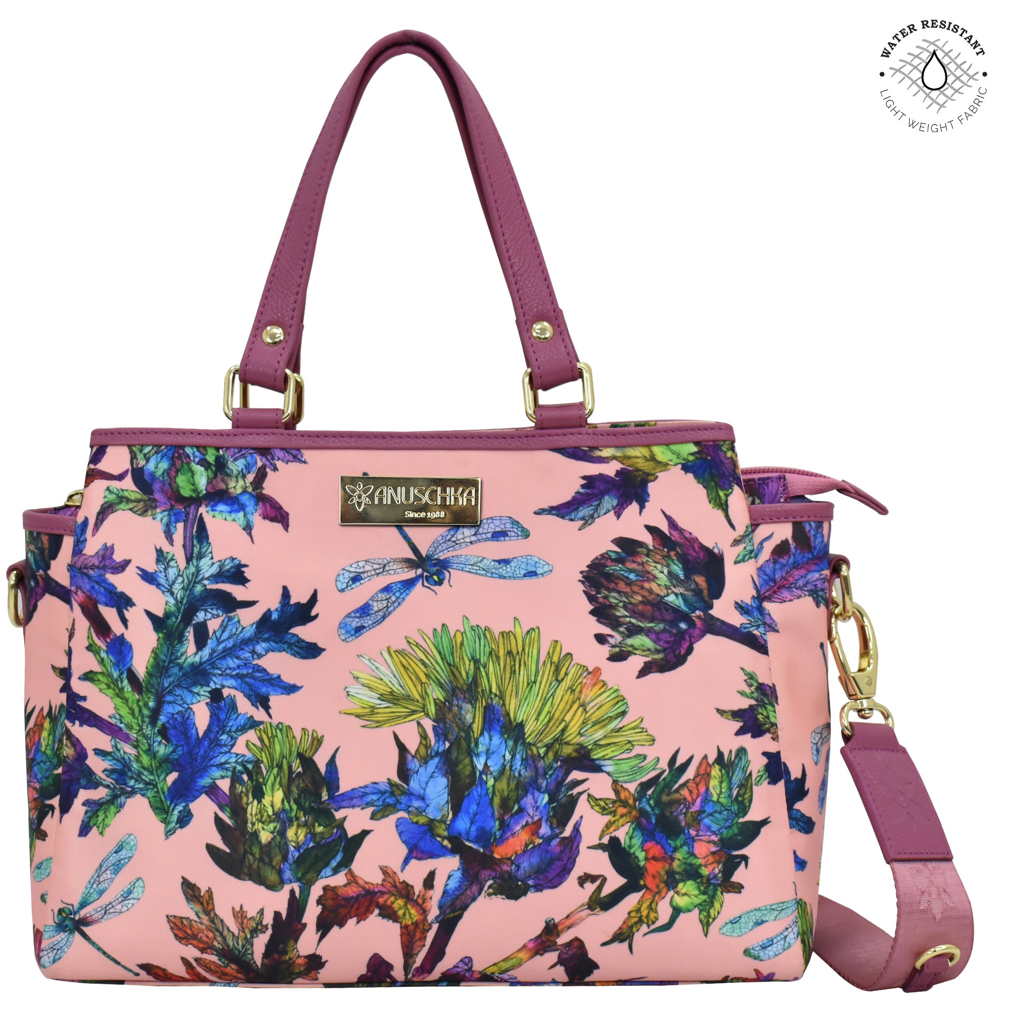 Fabric with Leather Trim Multi Compartment Satchel - 12014 – Anuschka (CA)