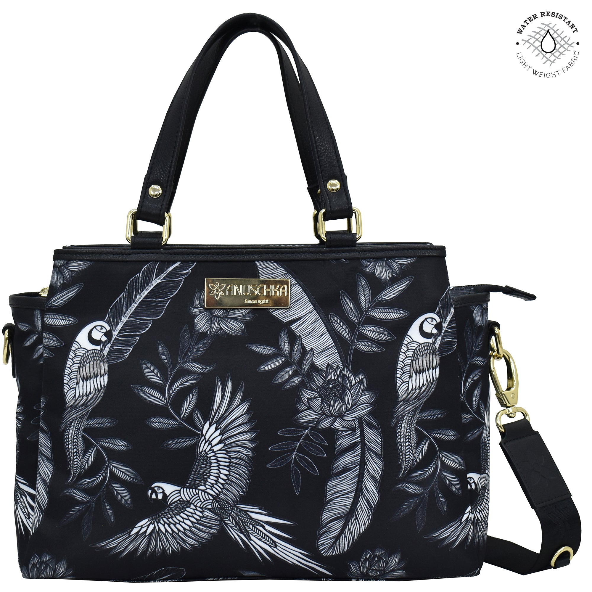 Fabric with Leather Trim Multi Compartment Satchel - 12014 – Anuschka (CA)