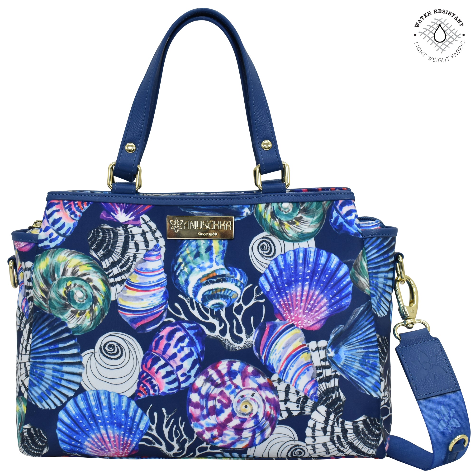 Fabric with Leather Trim Multi Compartment Satchel - 12014 – Anuschka (CA)